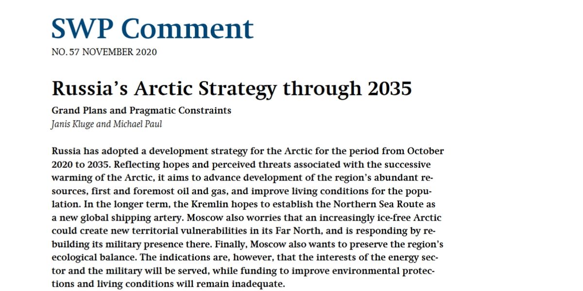 Russia’s Arctic Strategy through 2035 - SWP
